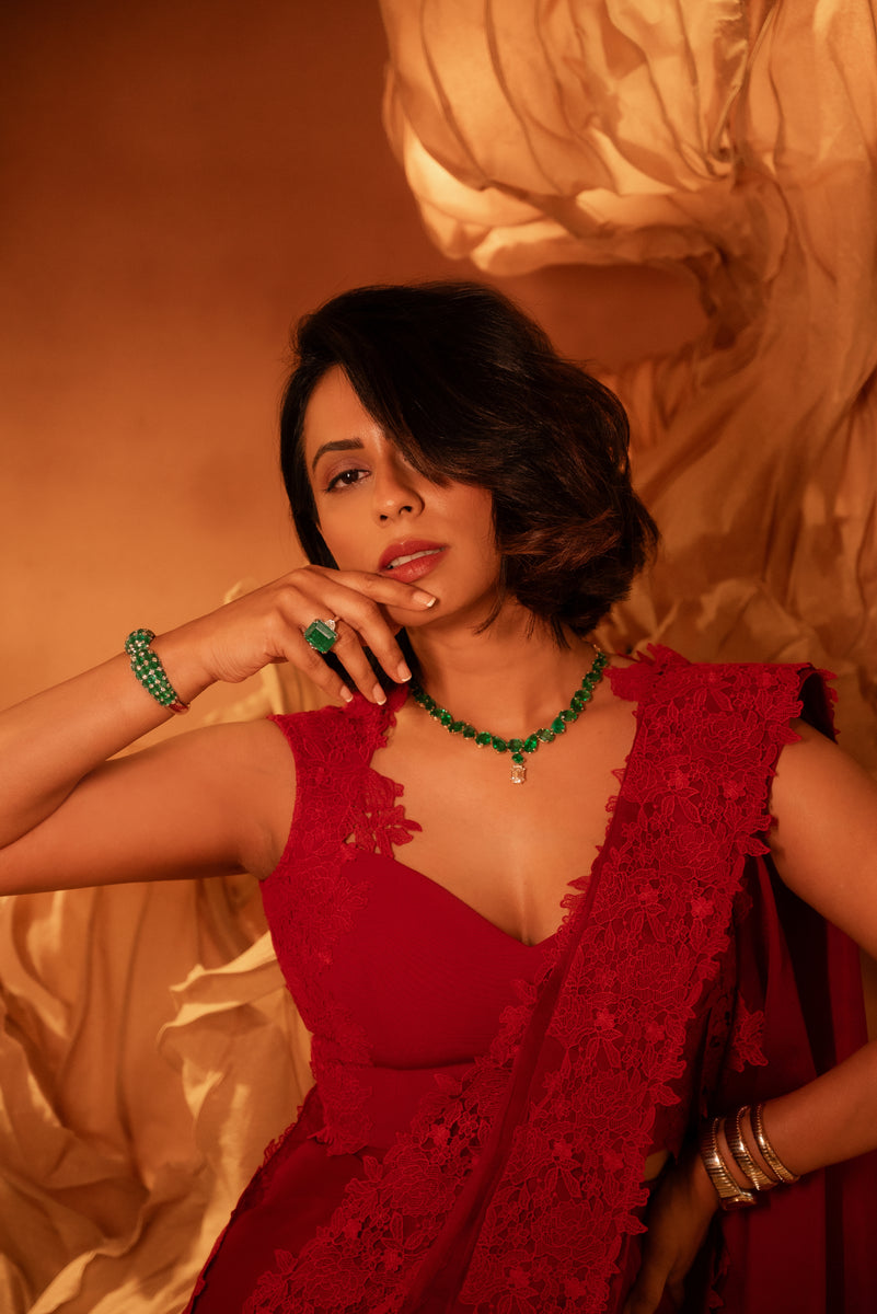 Red Jacket saree set – Ritika Arya Jain