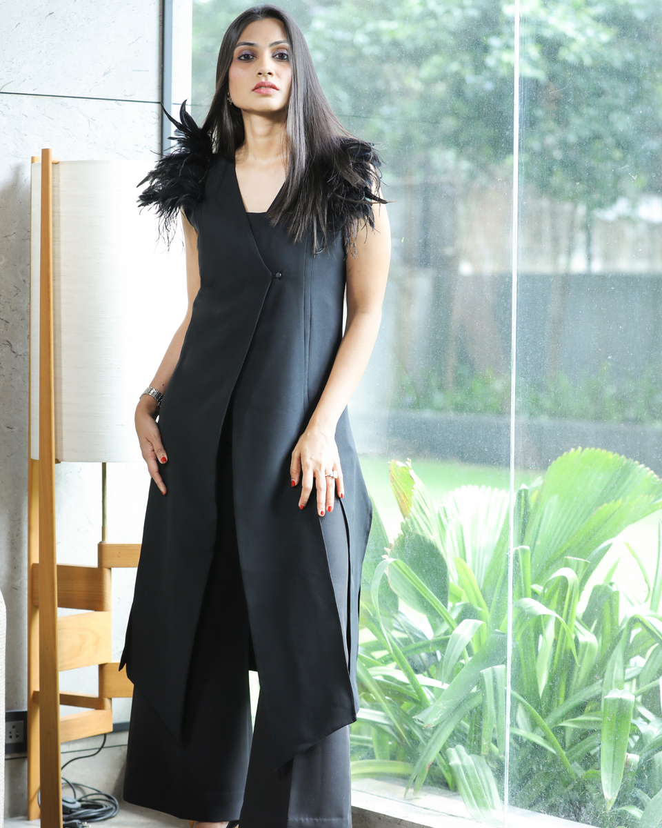 Black feathered overlay – Ritika Arya Jain